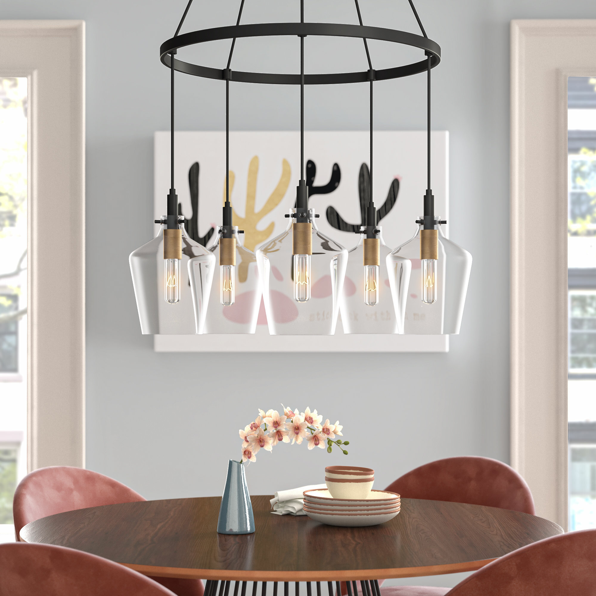 Wade Logan Caitlin 5 - Light Shaded Wagon Wheel Chandelier - Wayfair Canada