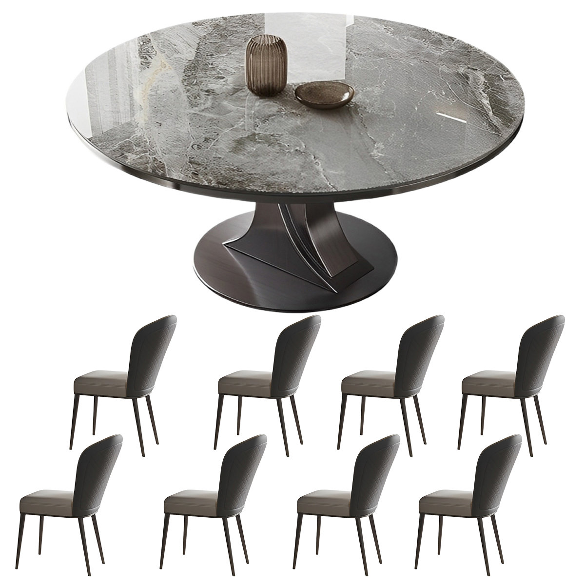 Elamer Modern simple round rock plate table and chair set | Wayfair