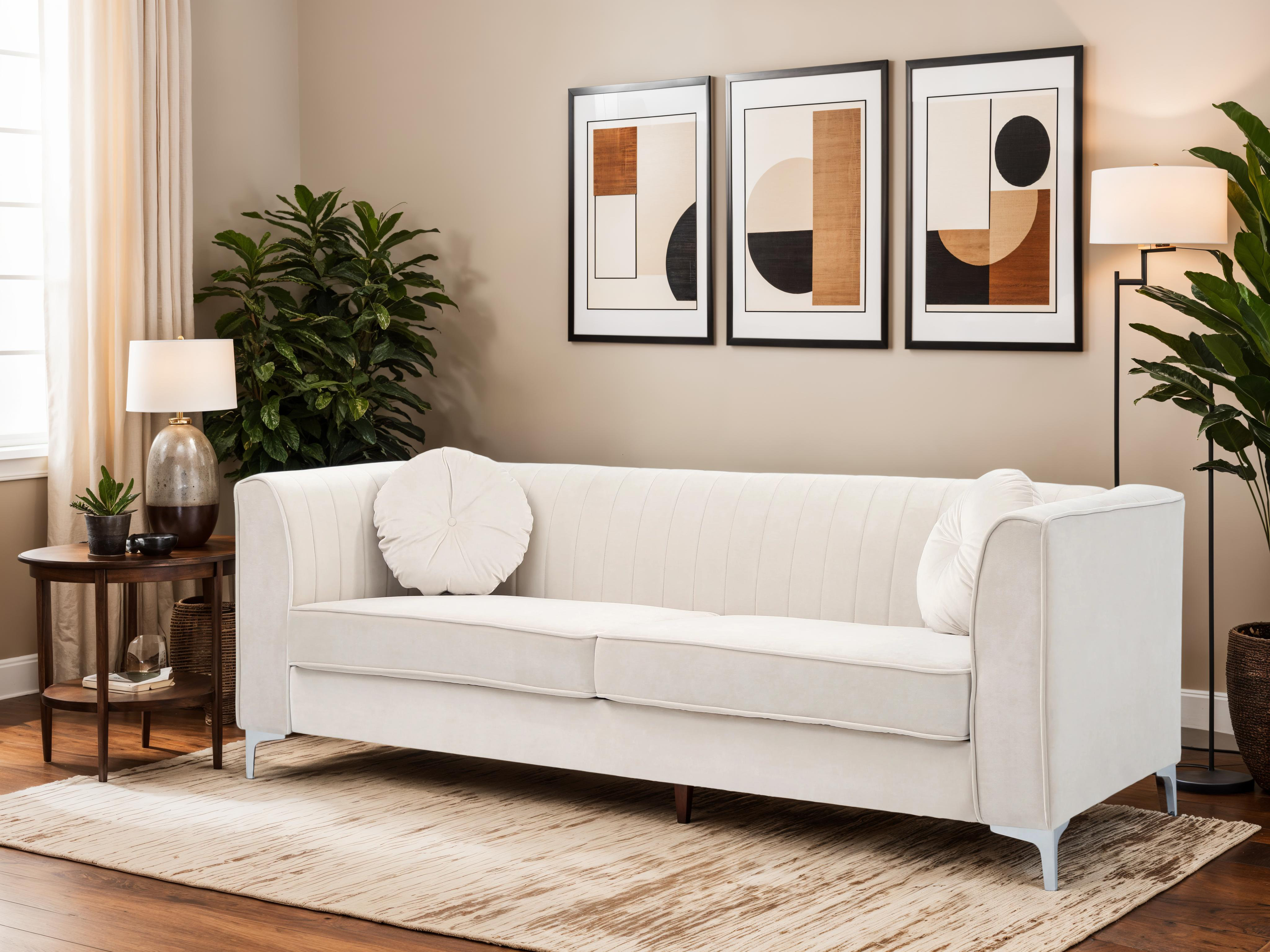Mercer41 Tetouan Ivory Velvet Microsuede Sofa | Wayfair