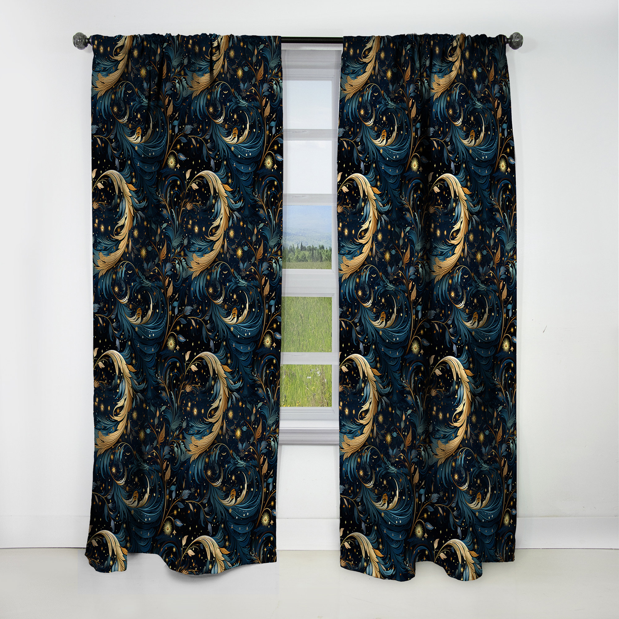 Design Art Blue Celestial Boho Pattern - Abstract Boho Curtain ...