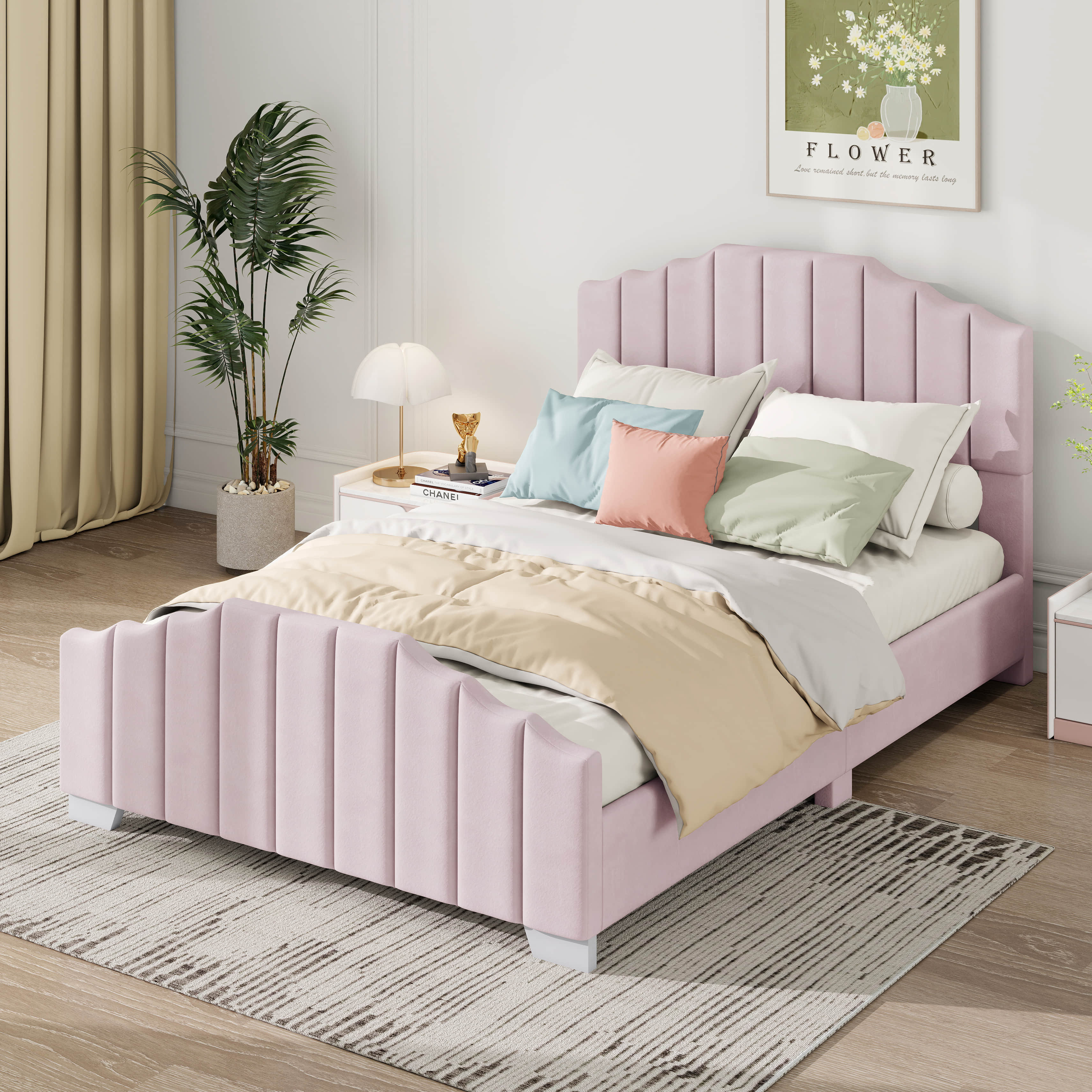 Lark Manor™ Velvet Upholstered Platform Bed Vertical Channel Tufted ...