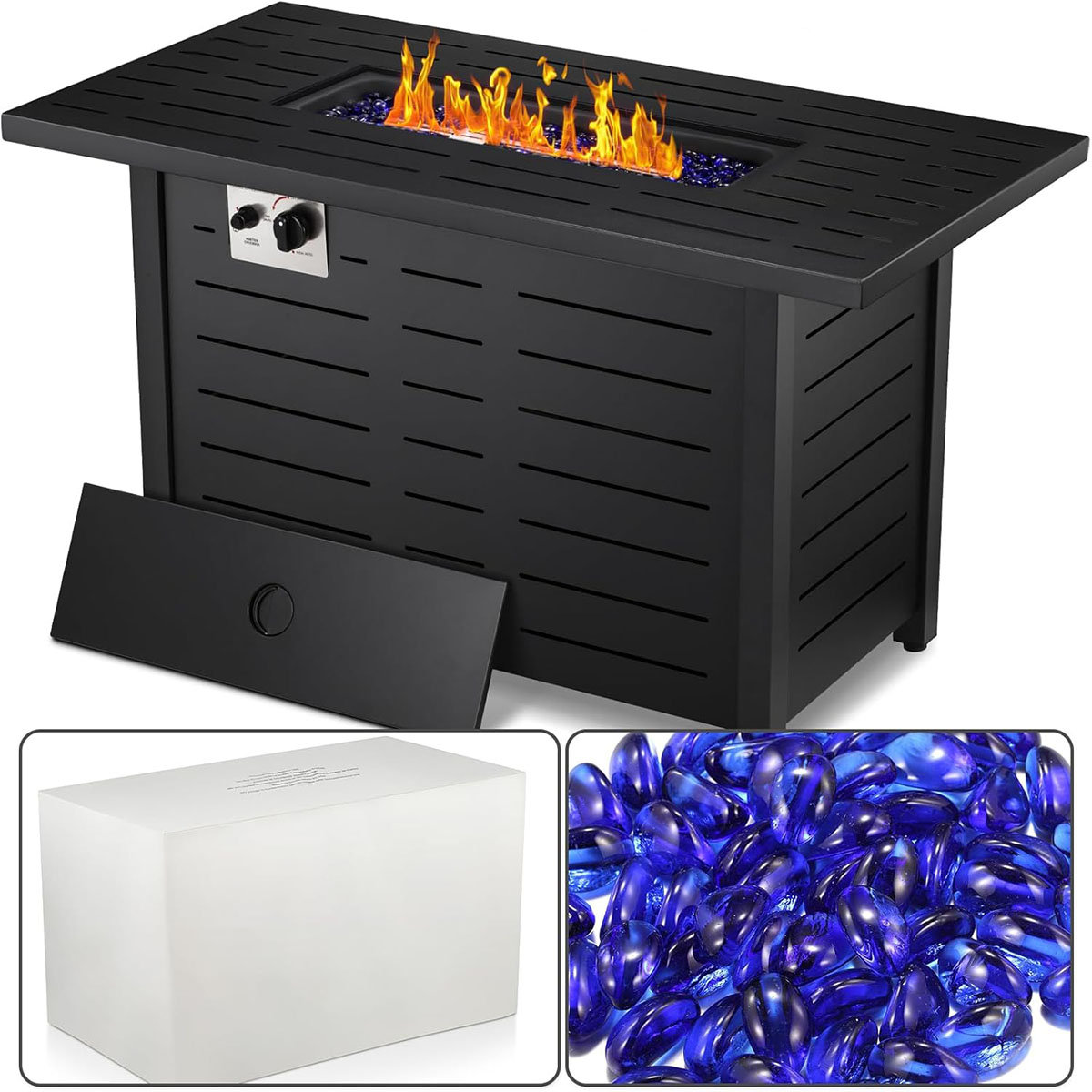 Latitude Run® Propane Fire Pit Table, 42" Outdoors Gas Fire Pit Table ...