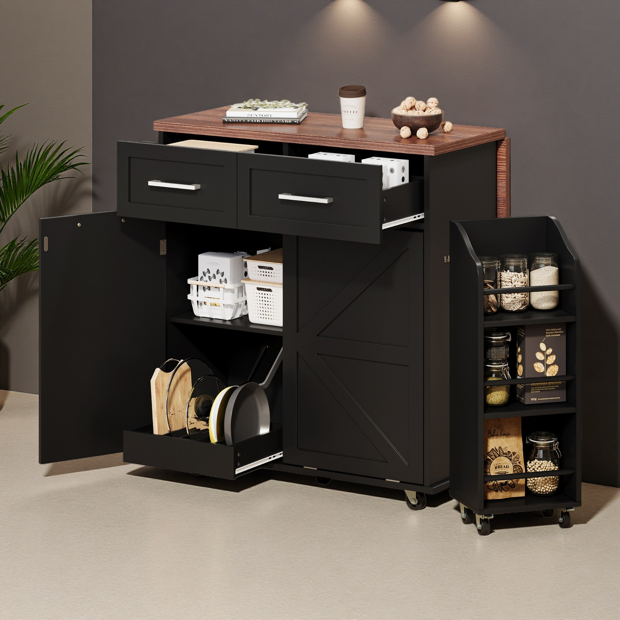 Ophelia & Co. 47.2" Farmhouse Kitchen Island With Drop Leaf, Kitchen ...