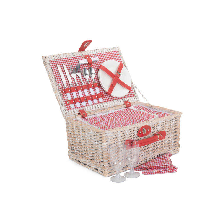 August Grove Gingham Lined Wicker 2 Person Fitted Hamper | Wayfair.co.uk