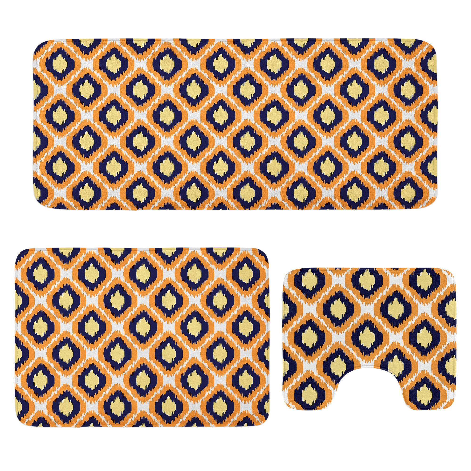East Urban Home Ikat Bathroom Rug Set 3 Pieces U-Shape & Rectangle Mats ...