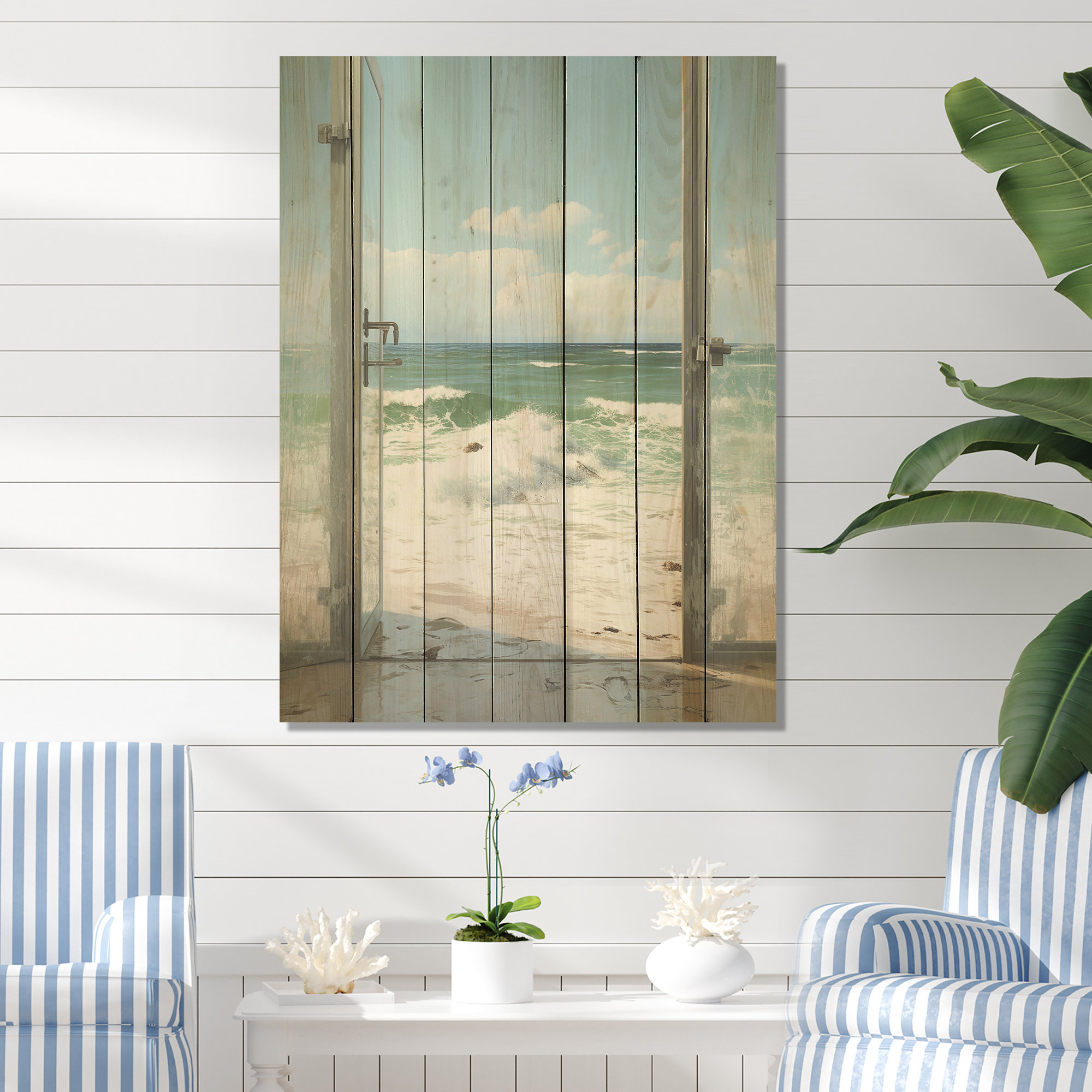Highland Dunes Seaside Beach Windows View - Coastal Windows On Wood ...