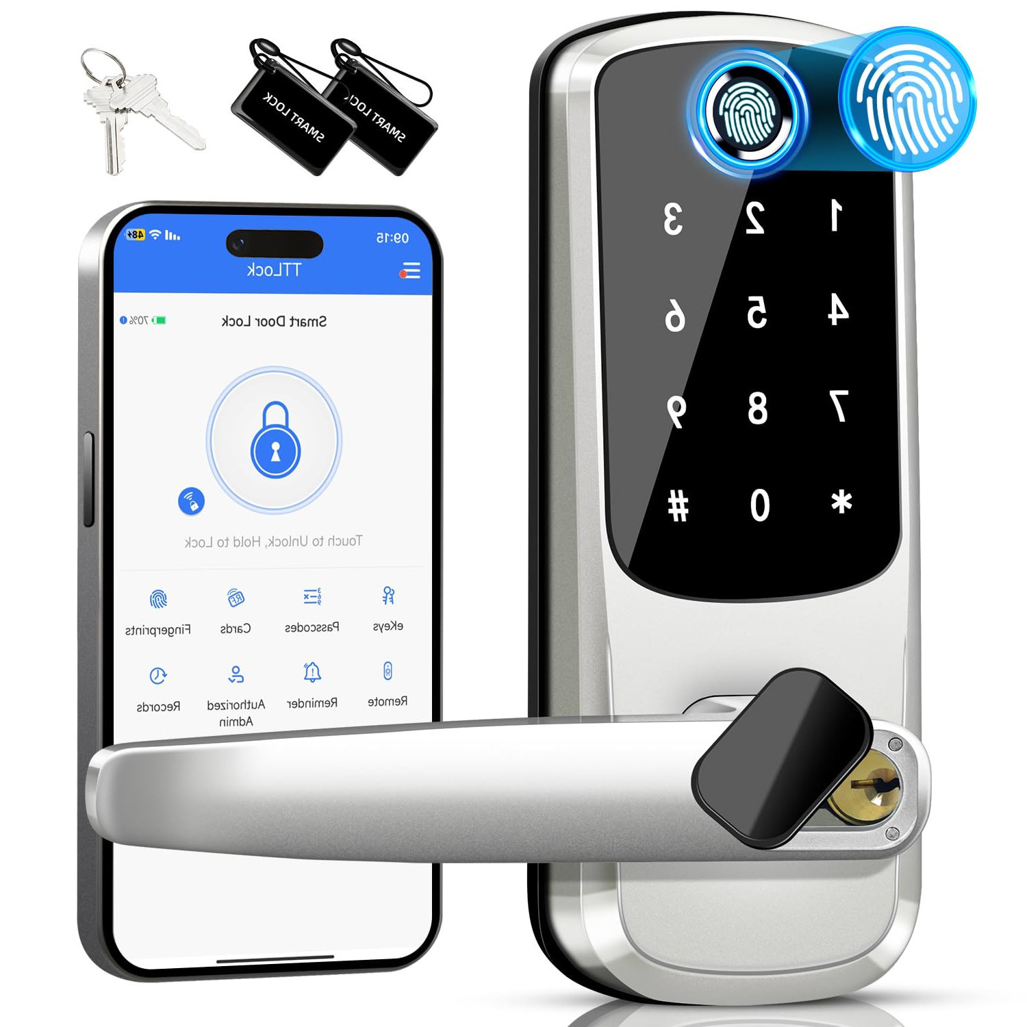 ARMIJU Smart Door Handle Lock with Keypad Keyless Entry Fingerprint ...