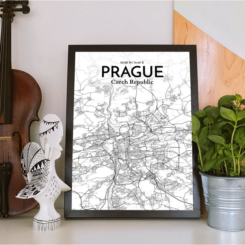 Wrought Studio 'Prague City Map' Graphic Art Print Poster in Tones ...