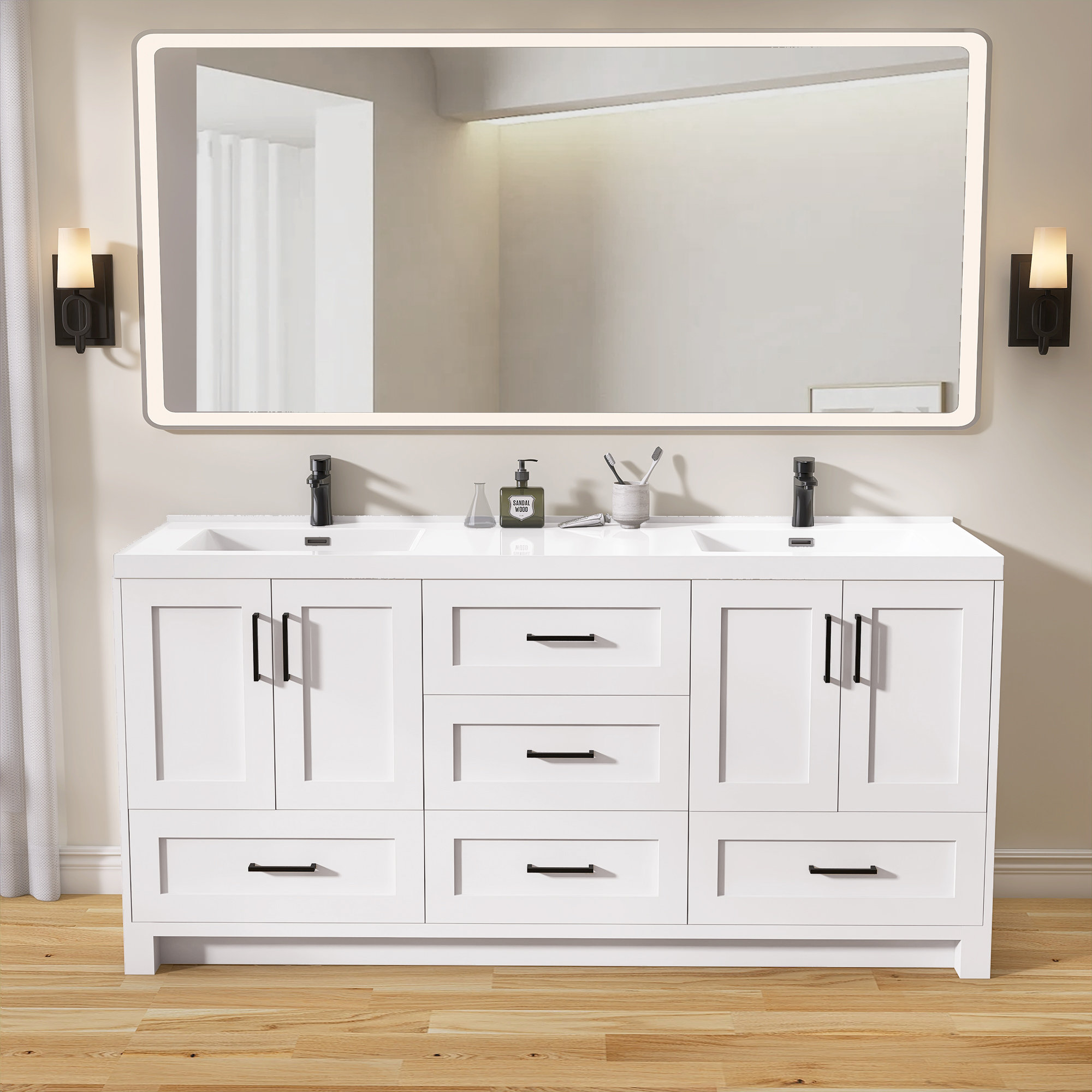 Wildon Home® Elye Solid Wood 72 Inch Double Bathroom Vanity with Solid ...
