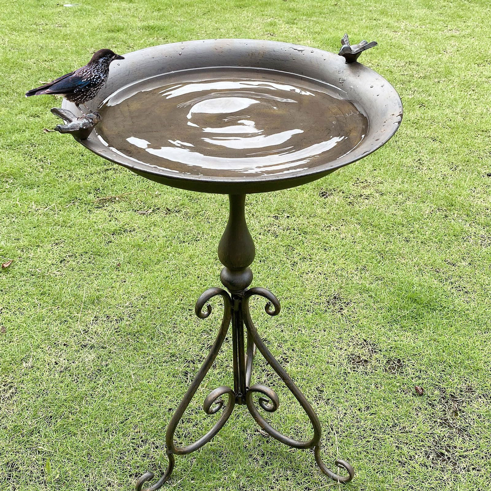 Alcott Hill Bain d'oiseaux en métal avec support, bain d'oiseaux d ...