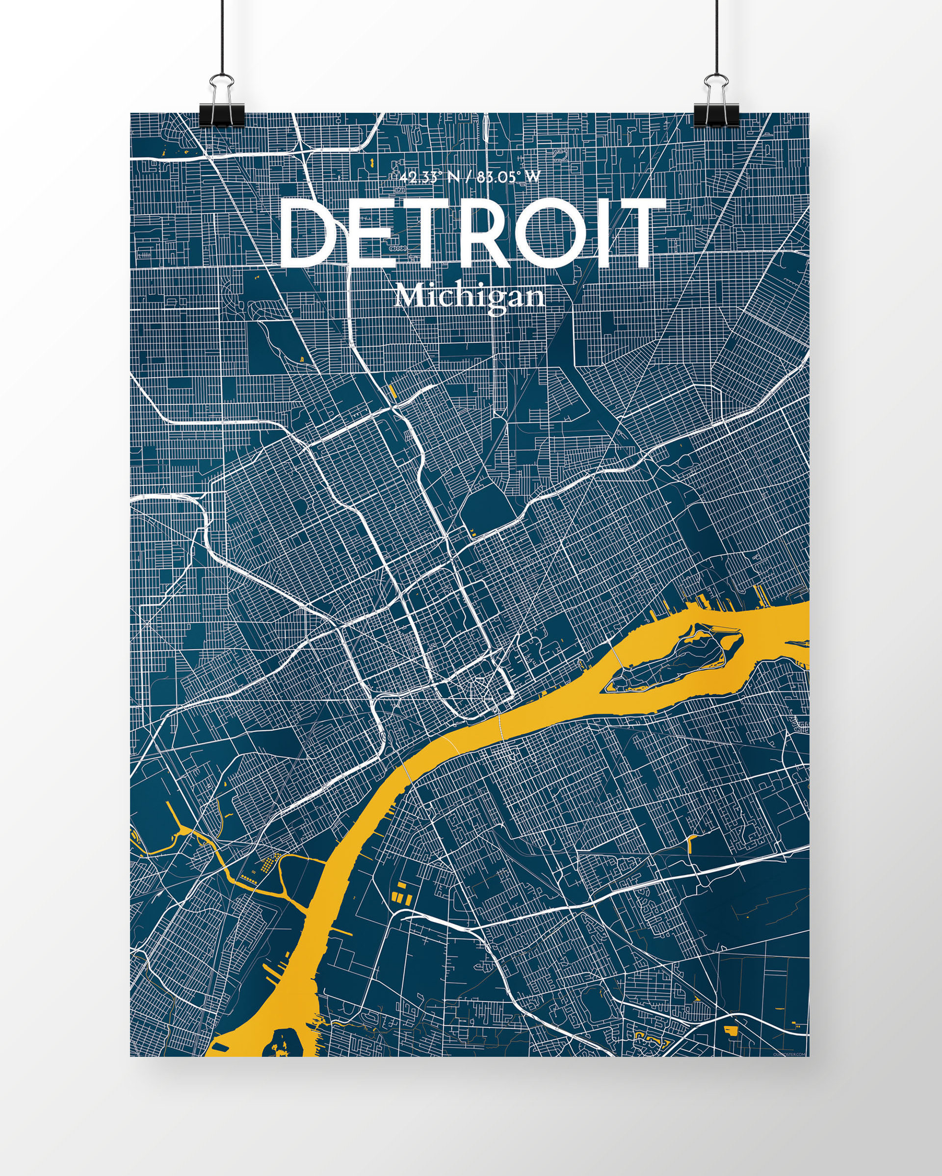 OurPoster.com 'Detroit City Map' Graphic Art Print Poster in Amuse ...