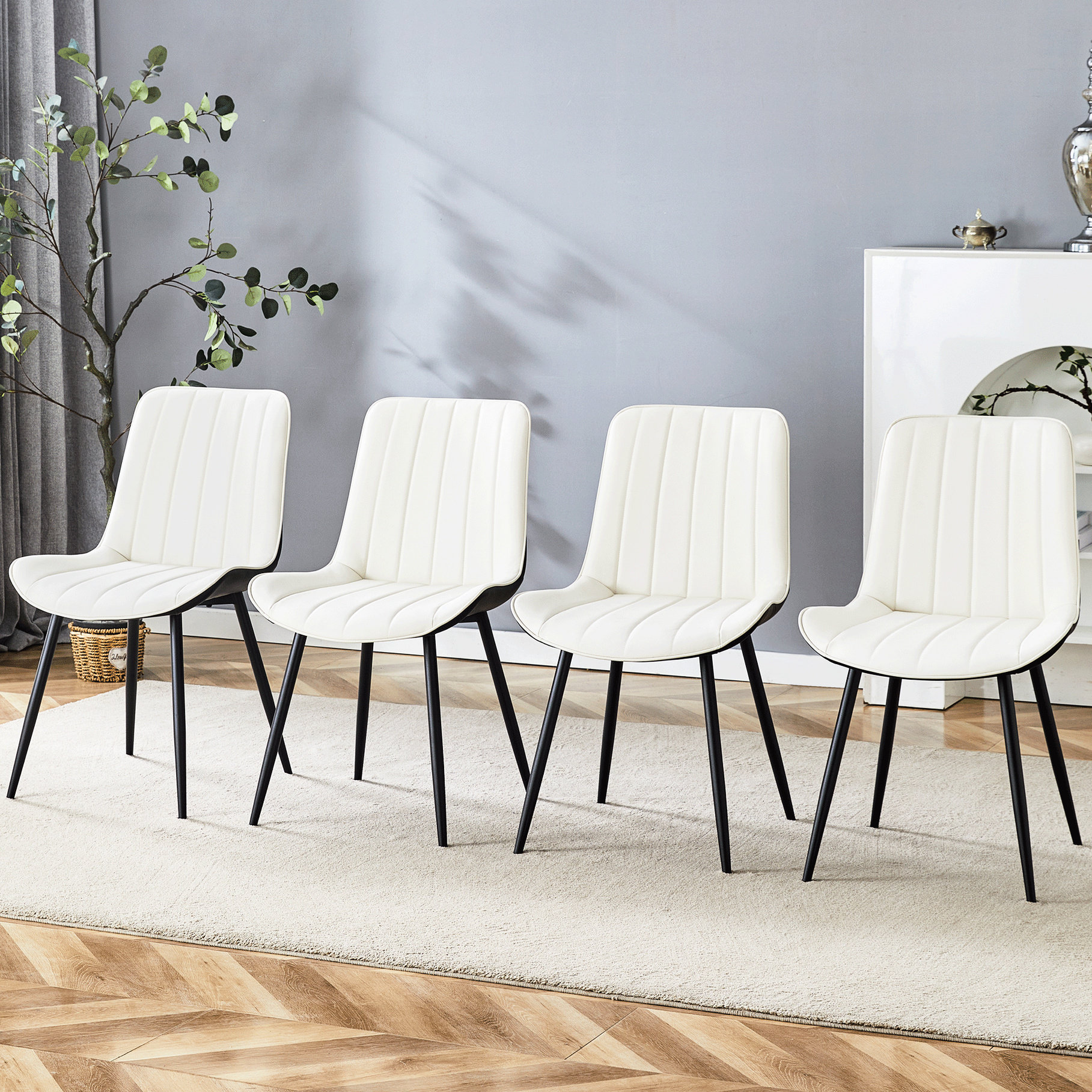 Latitude Run® Extended Seat Cushion Dining Chair (4) - White And Black ...