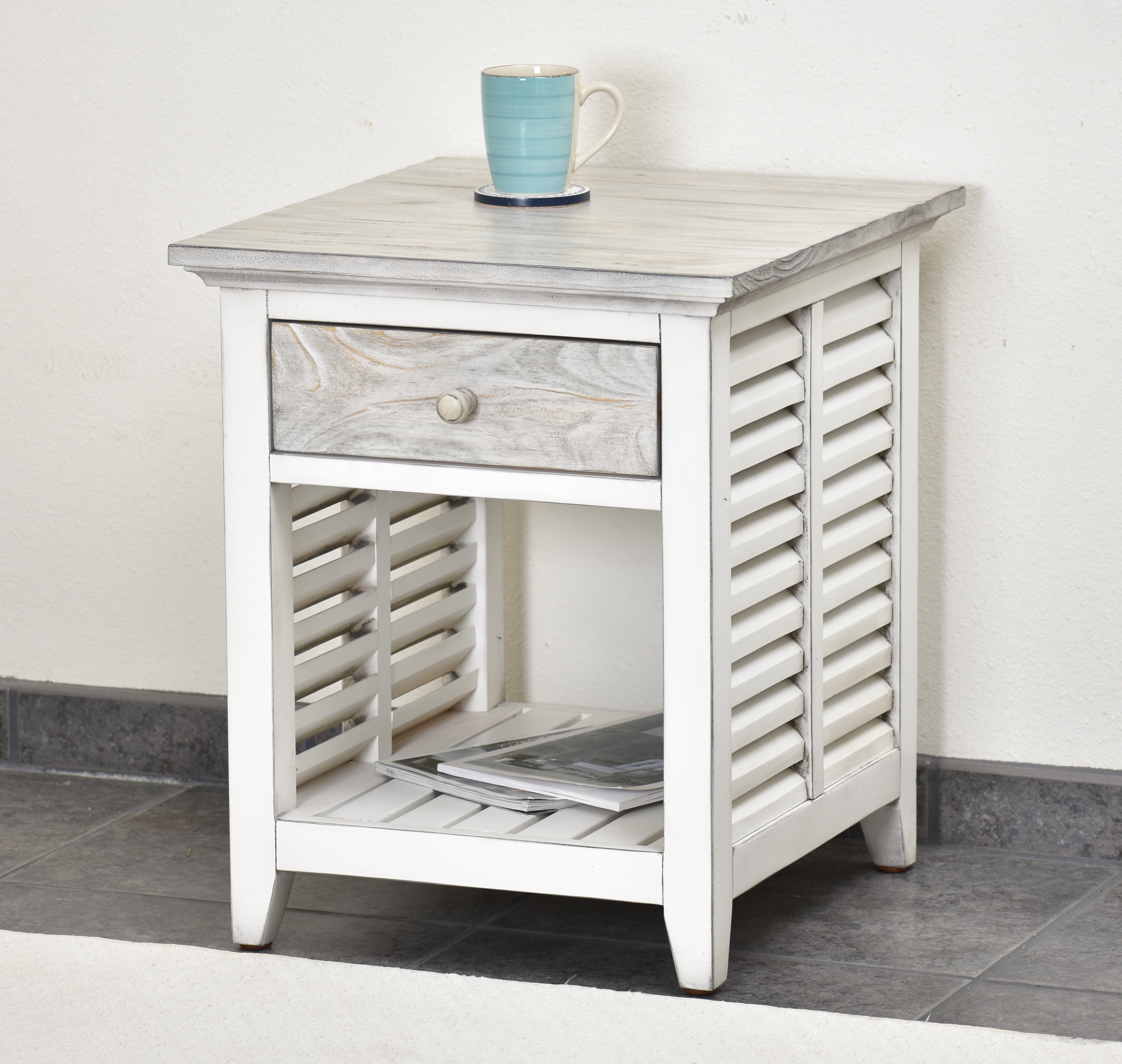 Rosalind Wheeler Ahriana Solid wood White Grey Coastal End Table ...