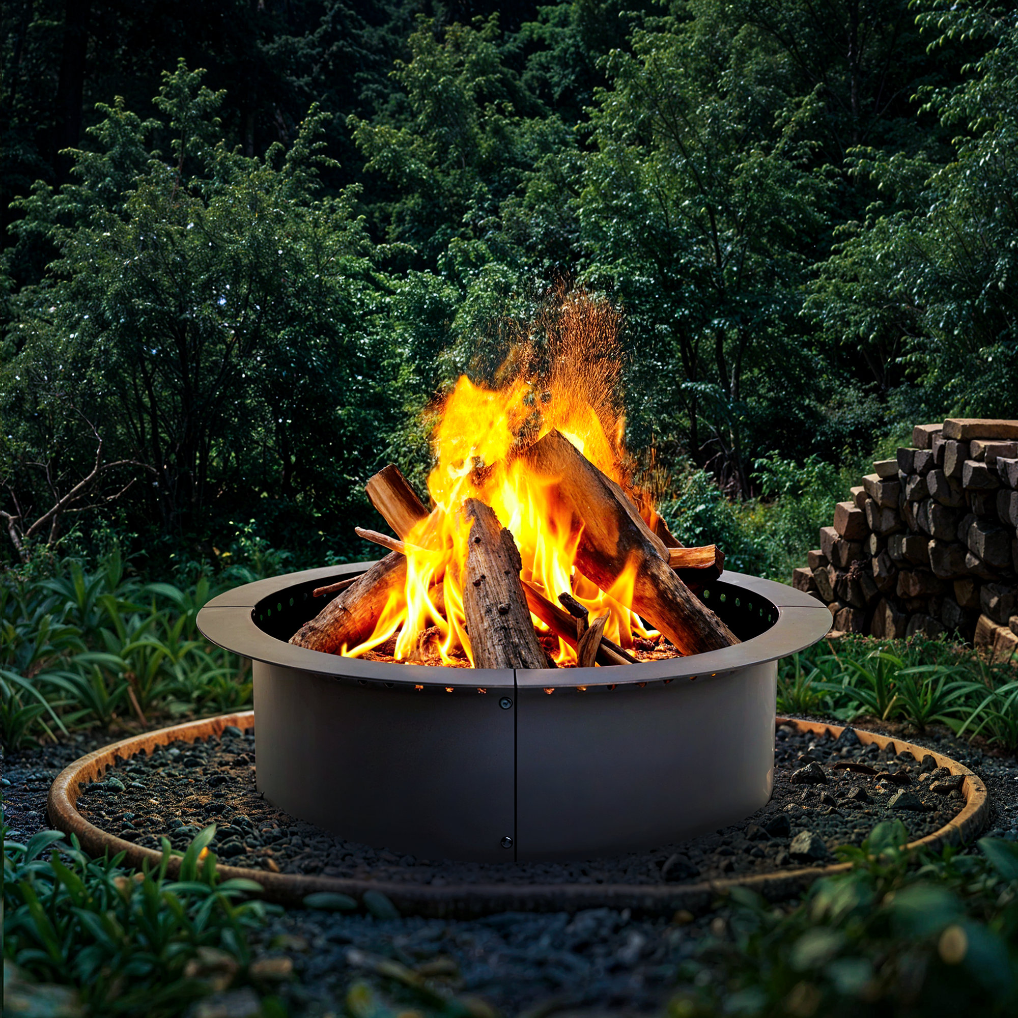 Arlmont & Co. Tycee Steel Fire Pit Ring Smokeless Outdoor Insert | Wayfair
