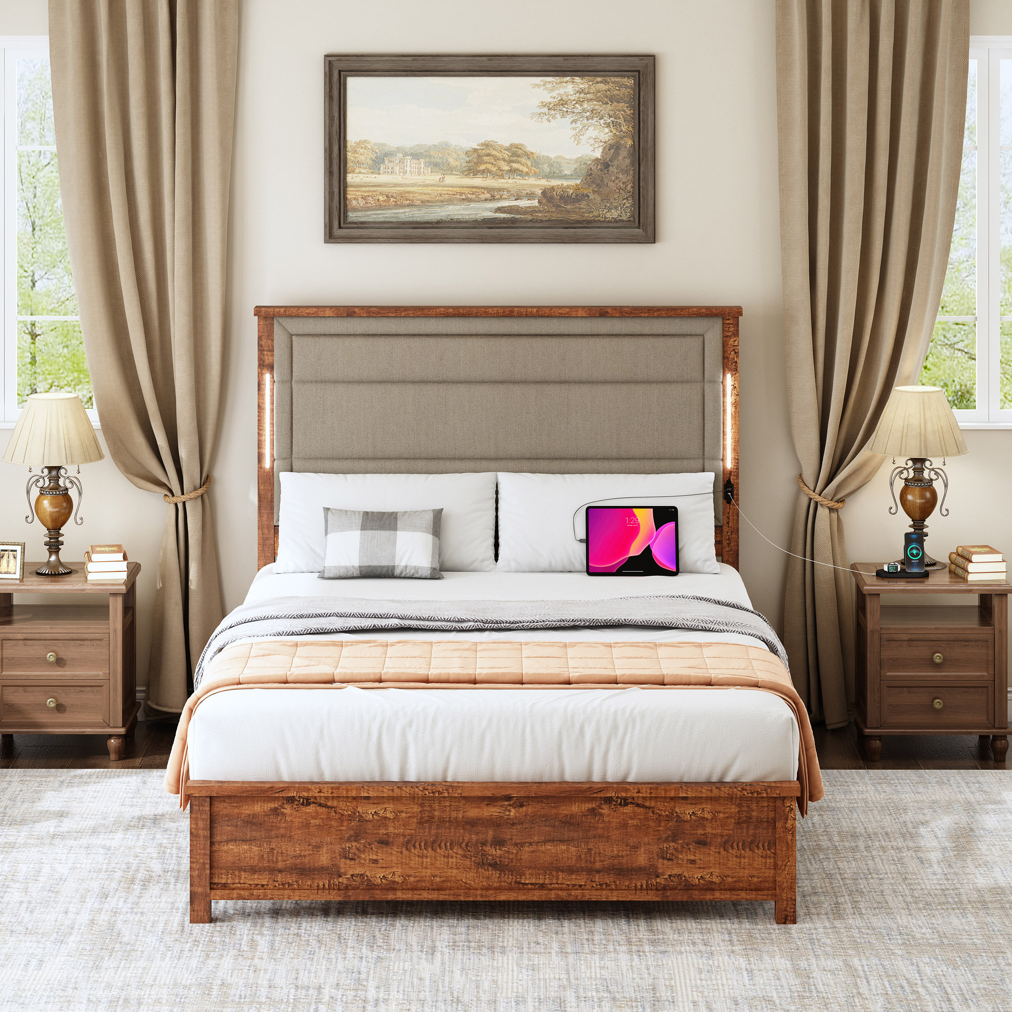Latitude Run® Bed Frame With Upholstered Headboard, Queen Bed Frame ...