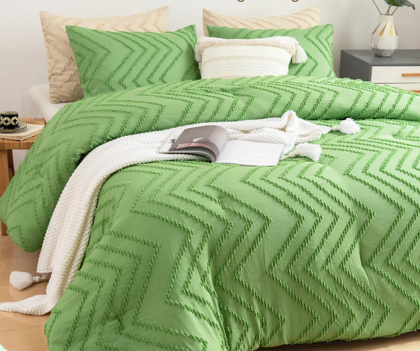 green tufted bedding
