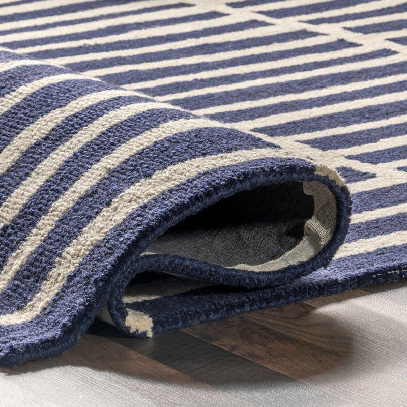 Corrigan Studio® Lauderhill Handmade Tufted Wool Navy/White Area Rug ...