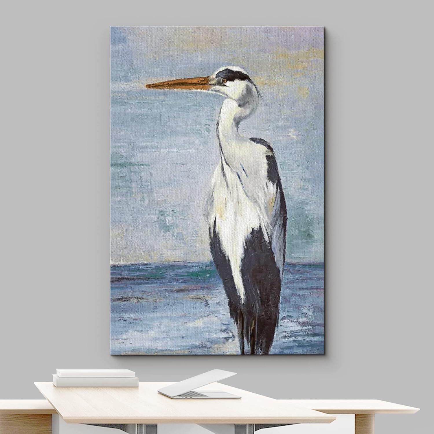 IDEA4WALL Blue Sea Wave Ocean Sea Crane Heron Bird Nautical Modern ...