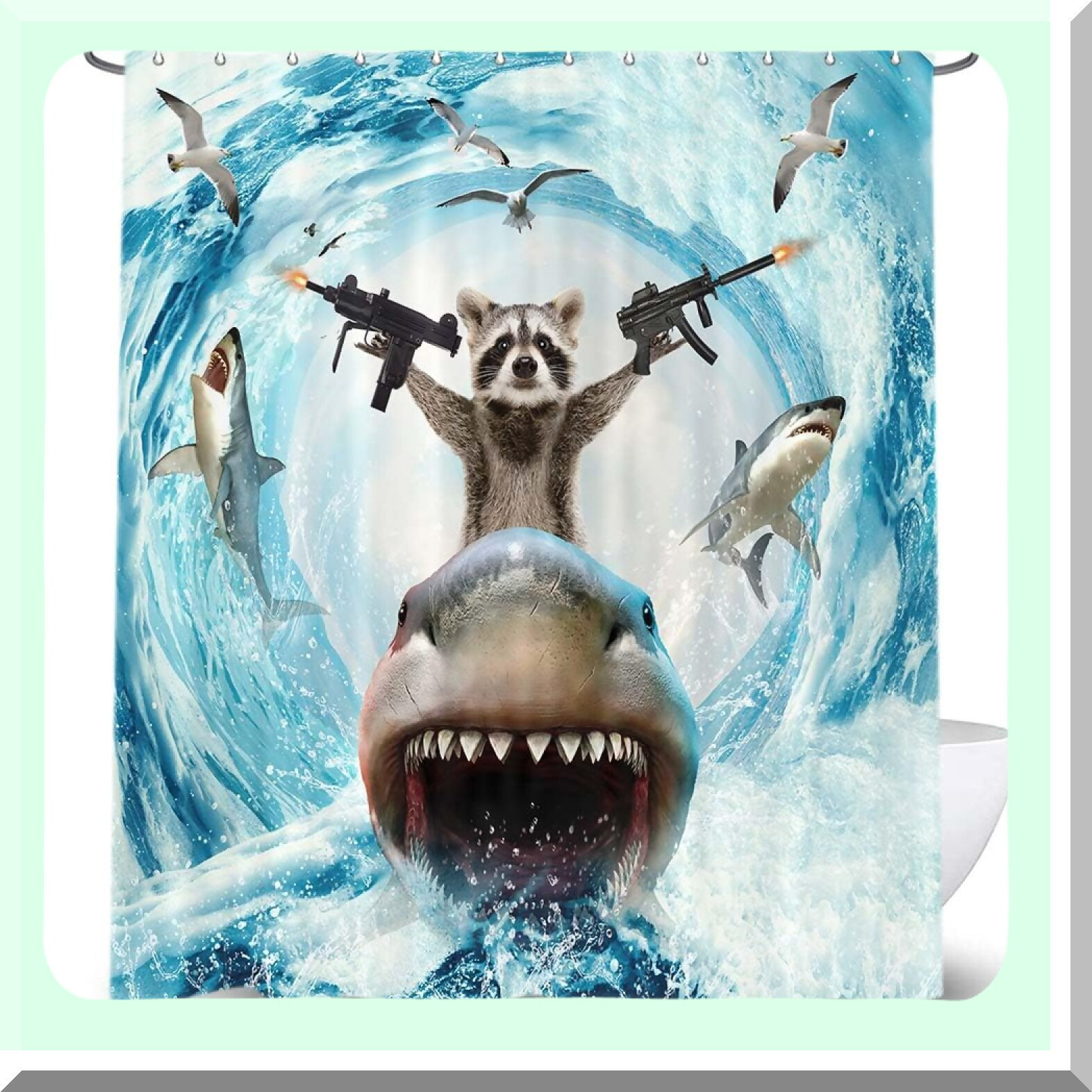 Breakwater Bay Raccoon Shark Surf Shower Curtain - Cute Nautical ...