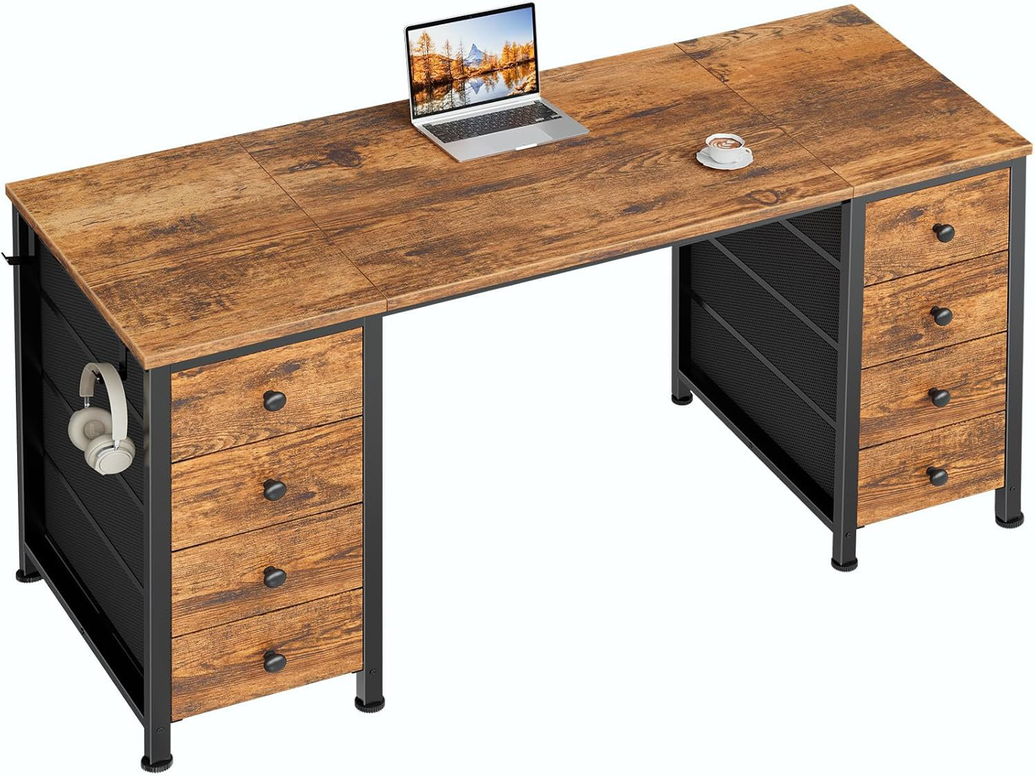 Inbox Zero Gaming Desk With Fabric Drawers On Both Sides, 55 Inch Home ...