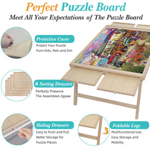 Rose Home Fashion 1500 Pcs Wood Puzzle Board Jigsaw Puzzle Table with ...
