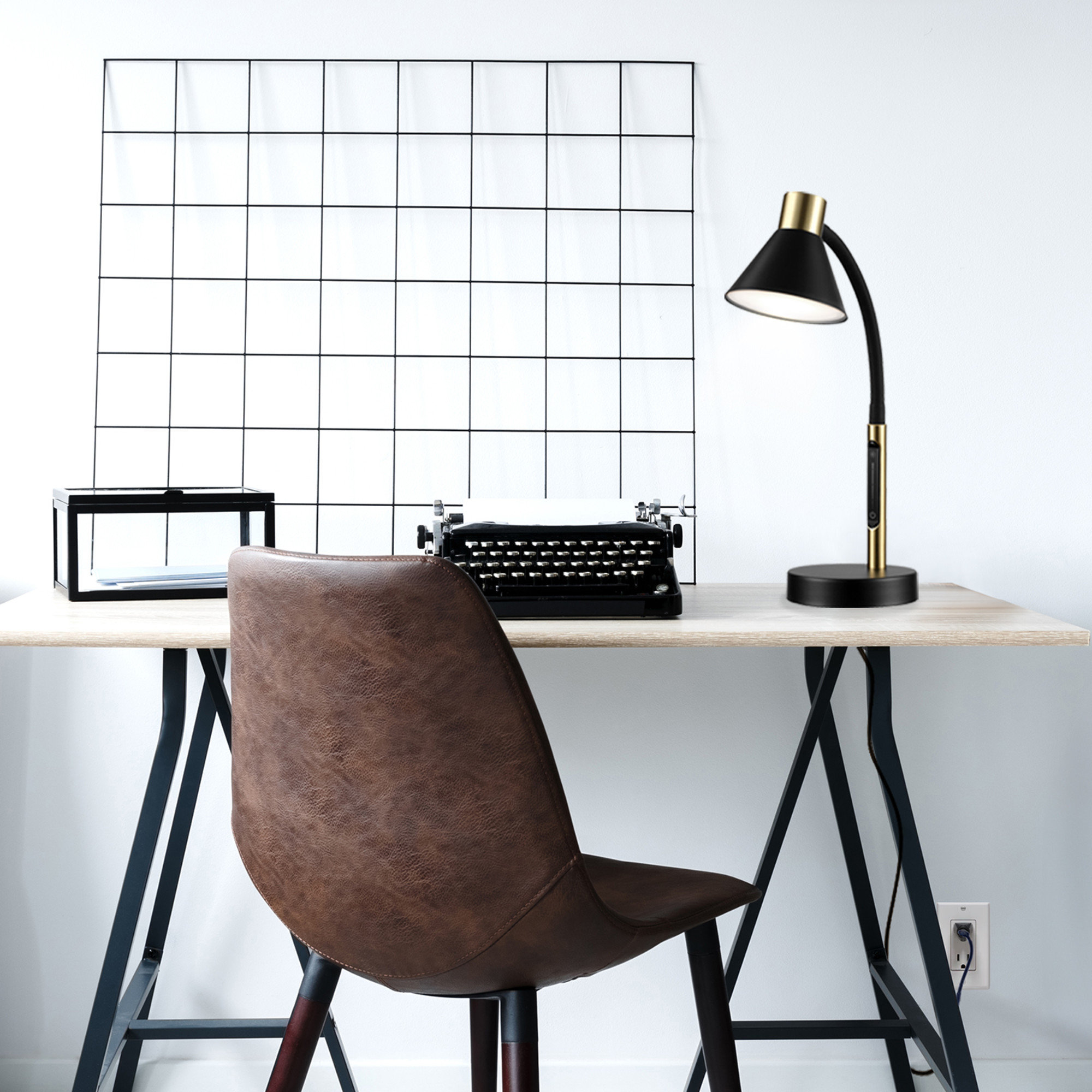 Mercer41 15" LED Integrated Desk Lamp, Matte Brass Accent, Adjustable ...