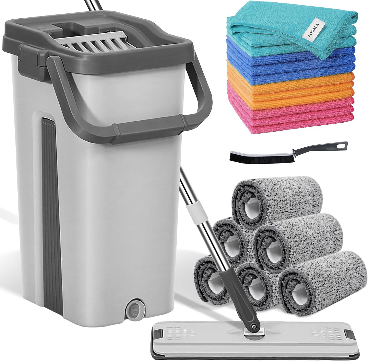 THIROX Mop Bucket Set With 12 Microfiber Cleaning Towels And A Cleaning Brush, Mops For Floor ...