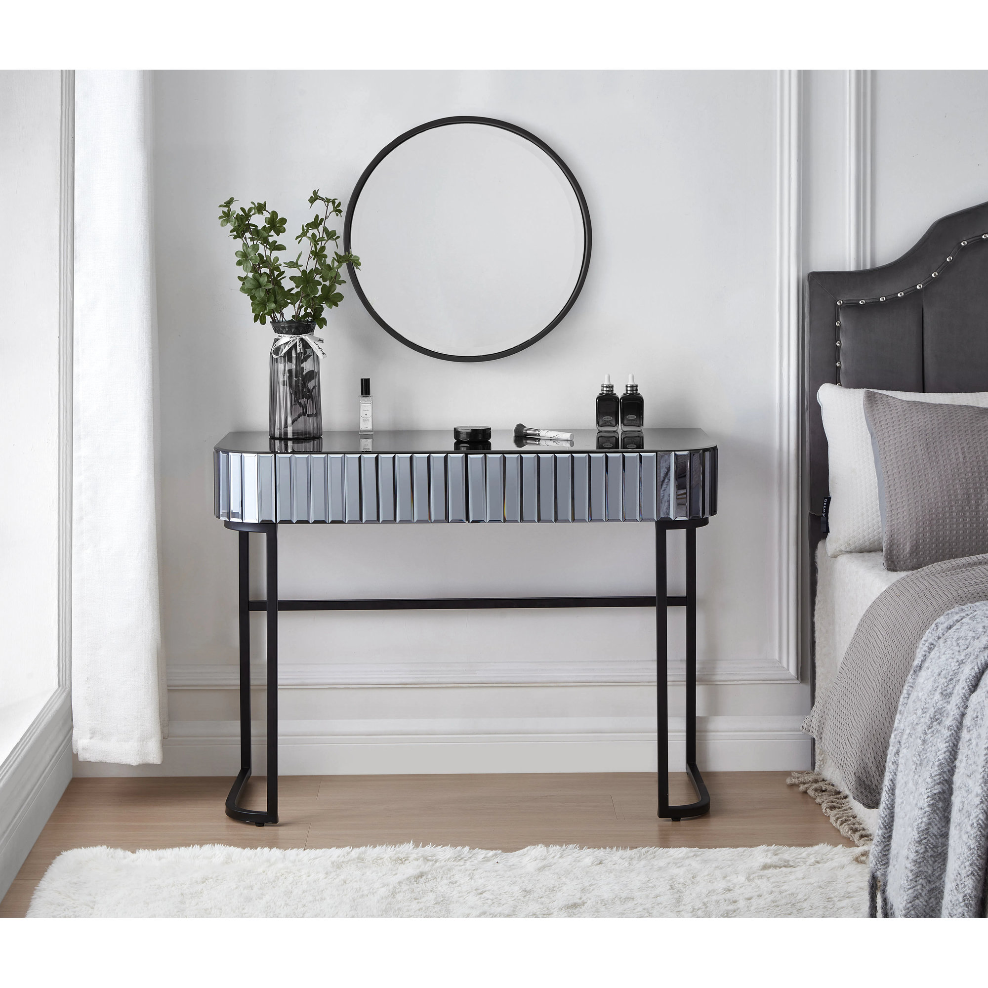 Brayden Studio® 39" Mirrored Makeup Vanity Table With Stainless Steel ...