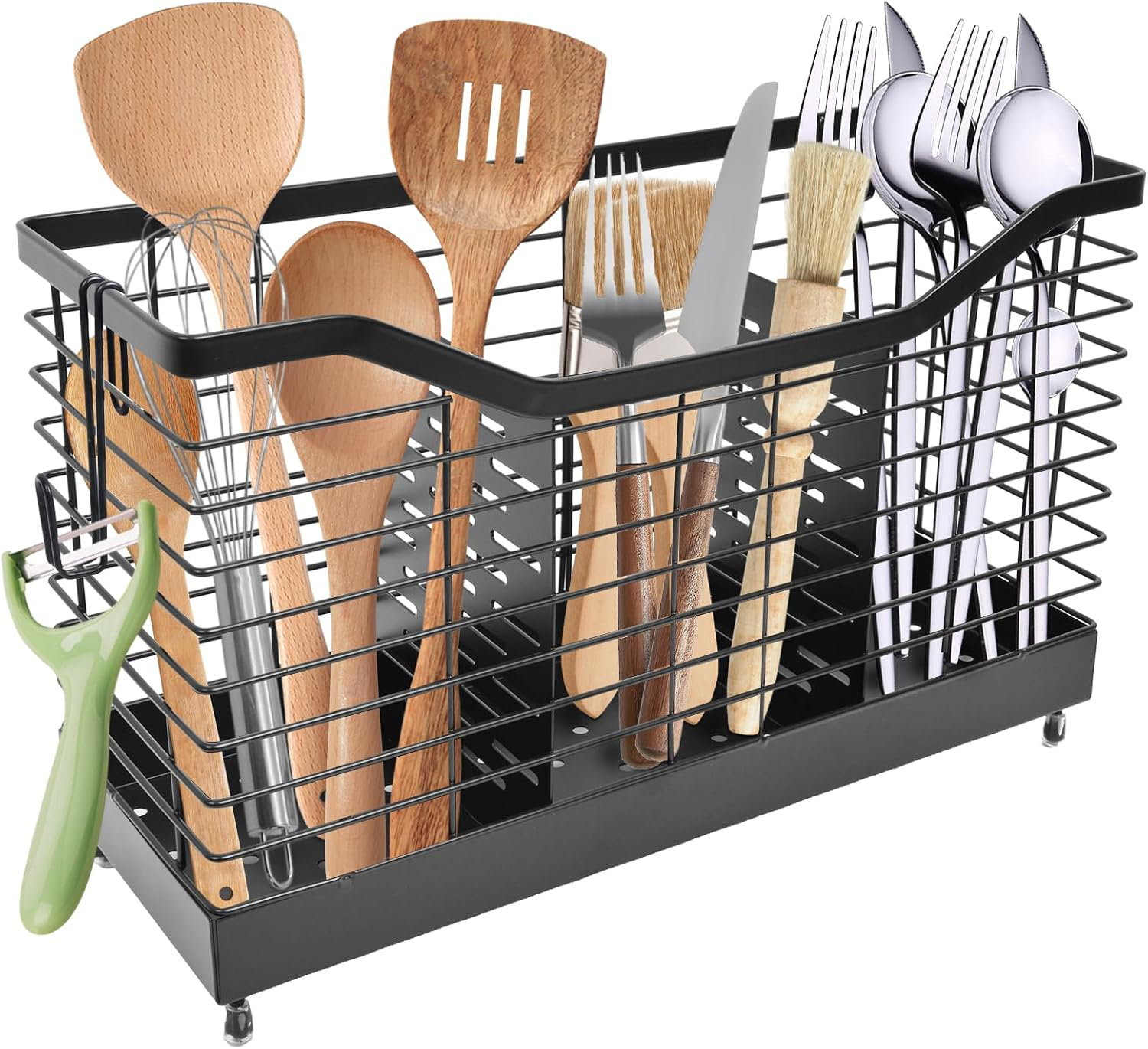 HAPPY LIFE Extra Large 3-Compartment Utensil Holder, Durable Kitchen ...