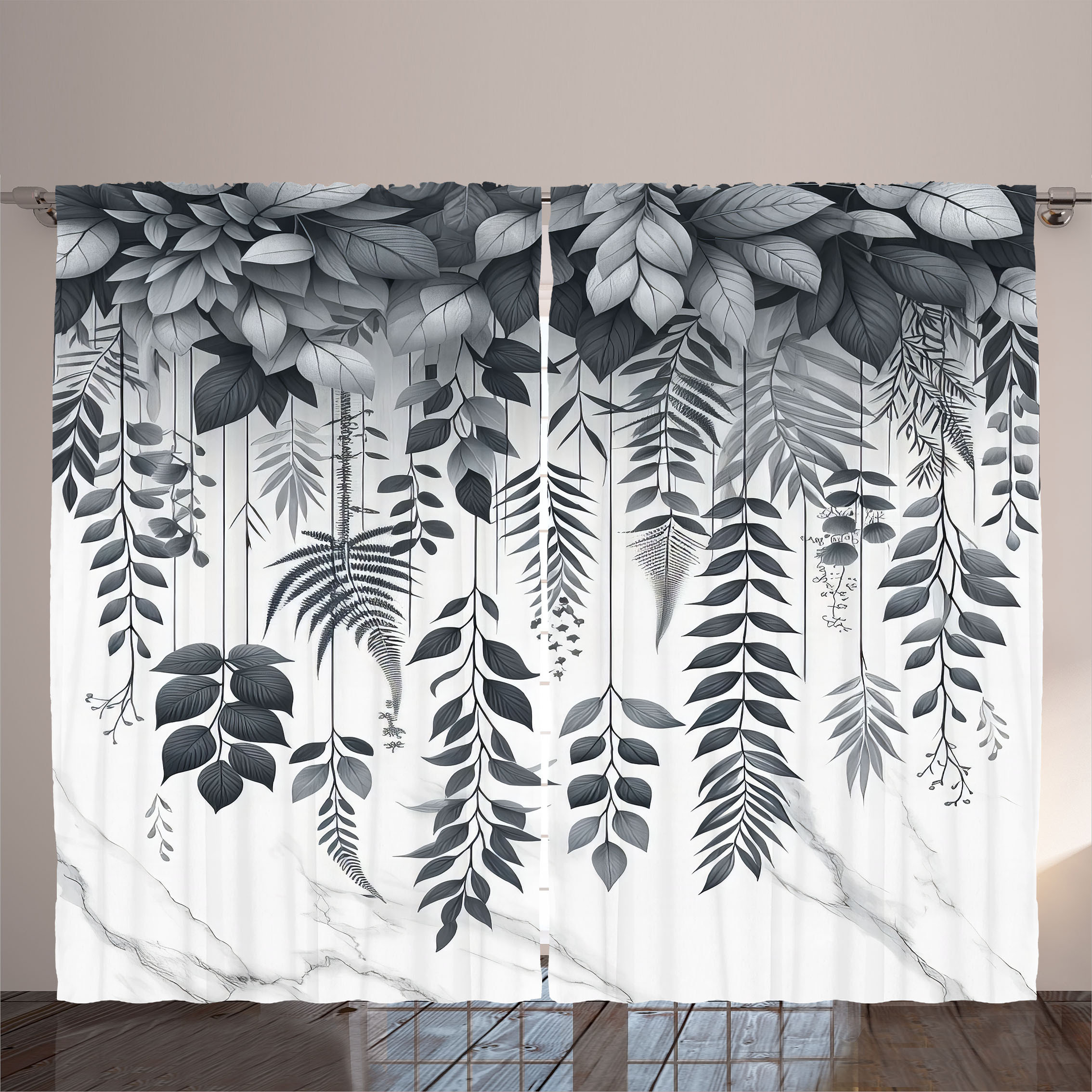 Ambesonne Curtains 2 Panel Set, Muted Tone Laurel Leaves Print ...