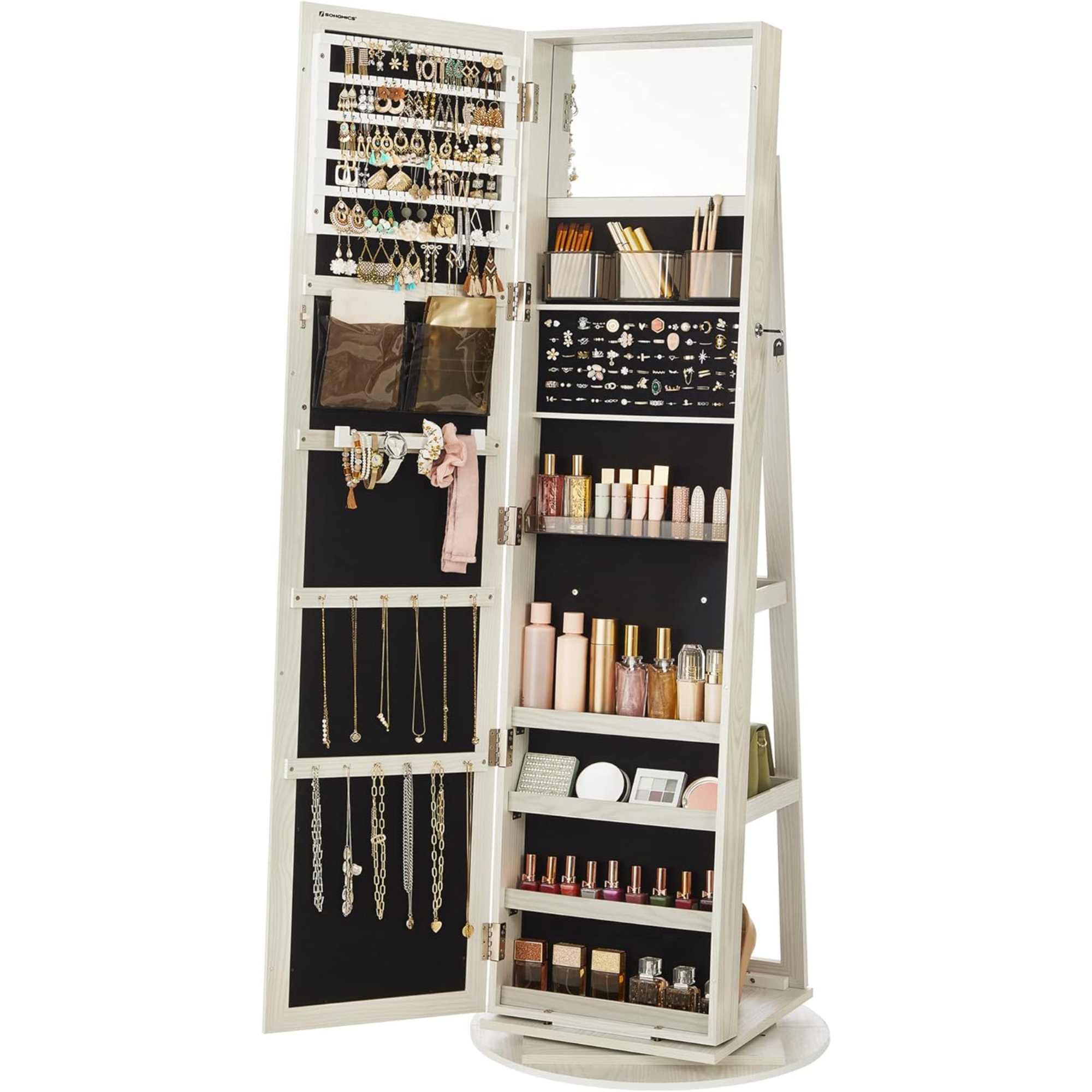 Red Barrel Studio 360° Swivel Jewellery Cabinet, Lockable Organizer ...