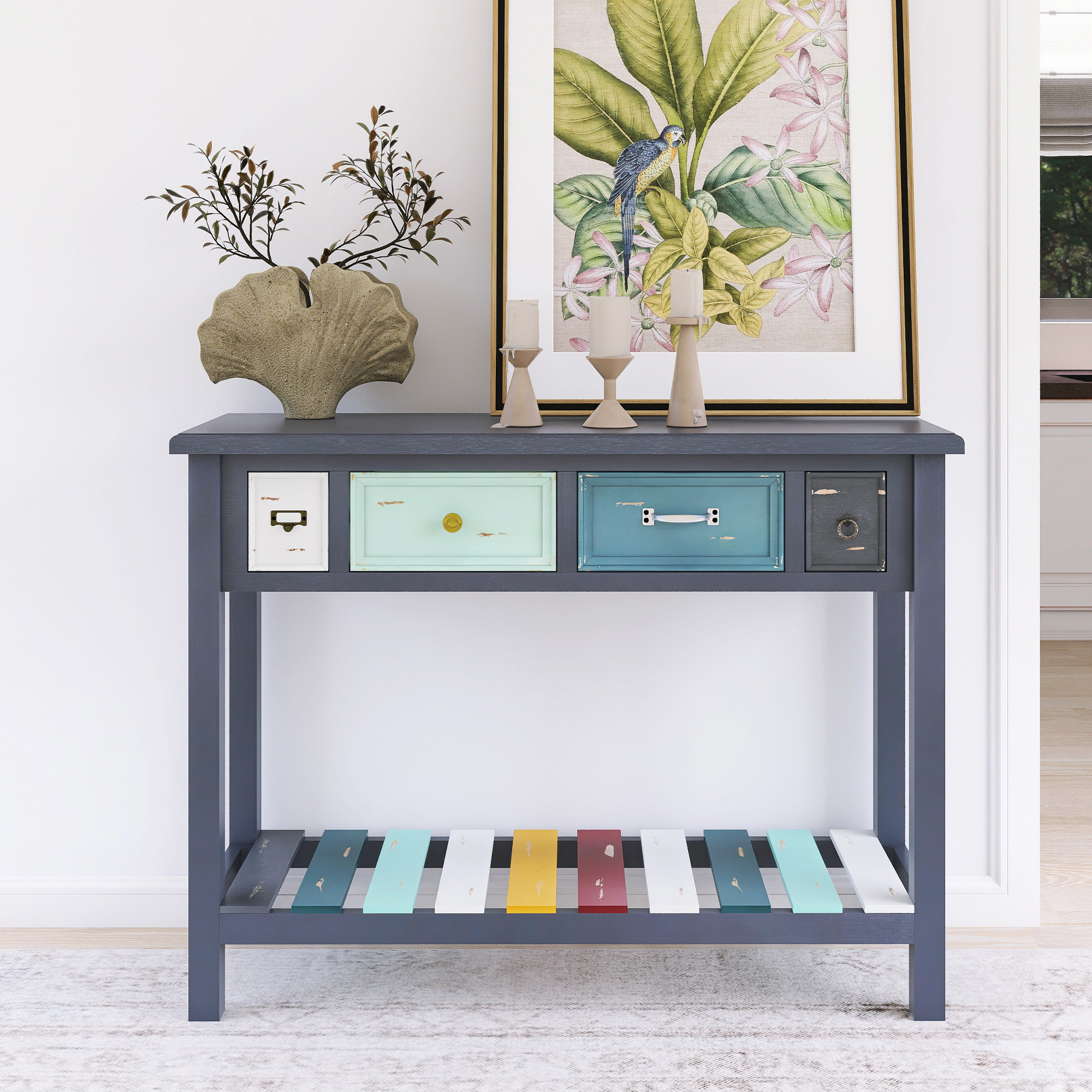Corrigan Studio Colourful 30 In. H Console Table With 4 Drawer ...