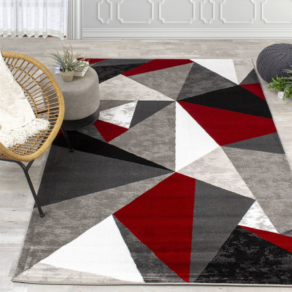 Ivy Bronx Athena Looped Grey/Red/White Rug | Wayfair.co.uk