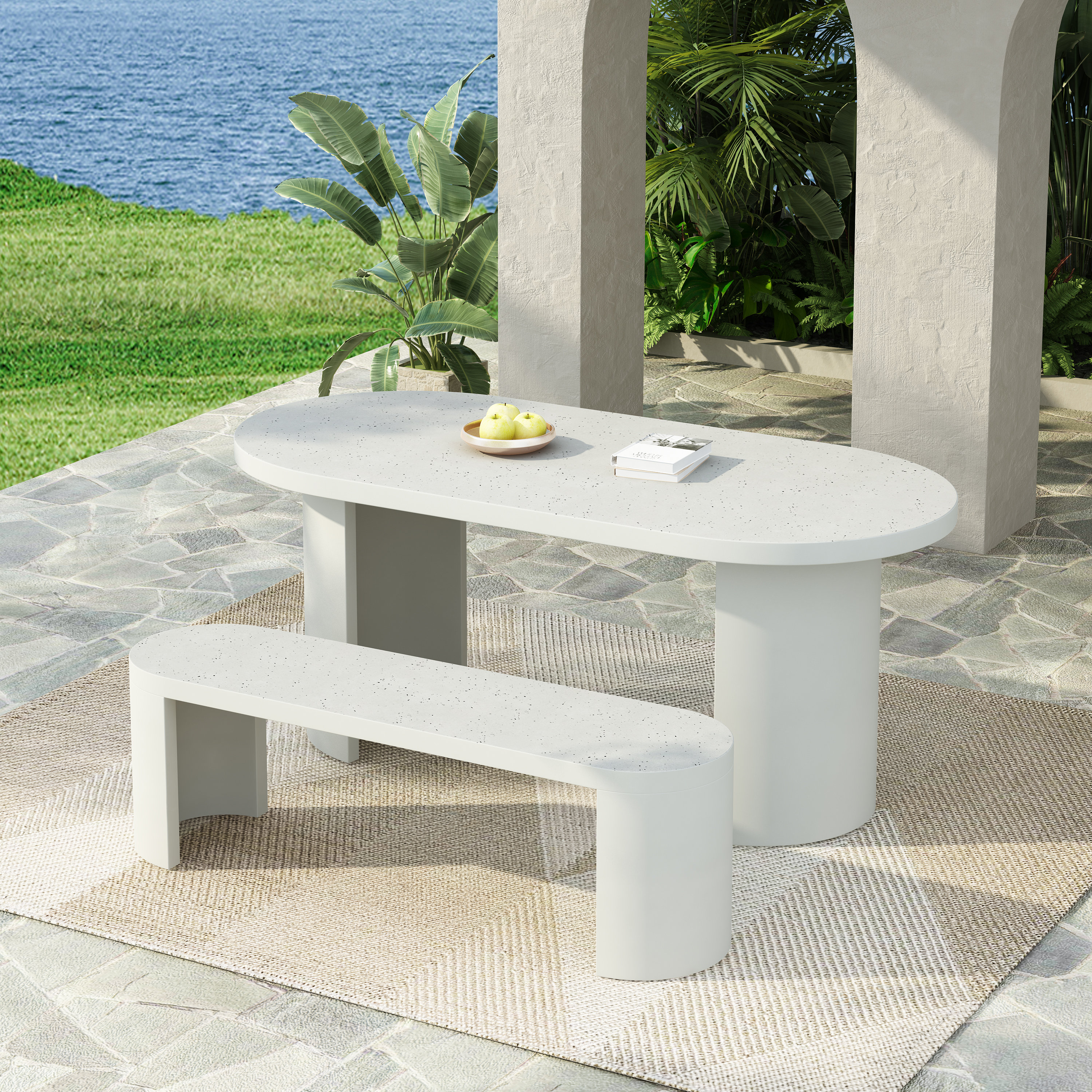 NFusion Carenza 2-Piece Modern Outdoor Concrete Dining Set With White ...