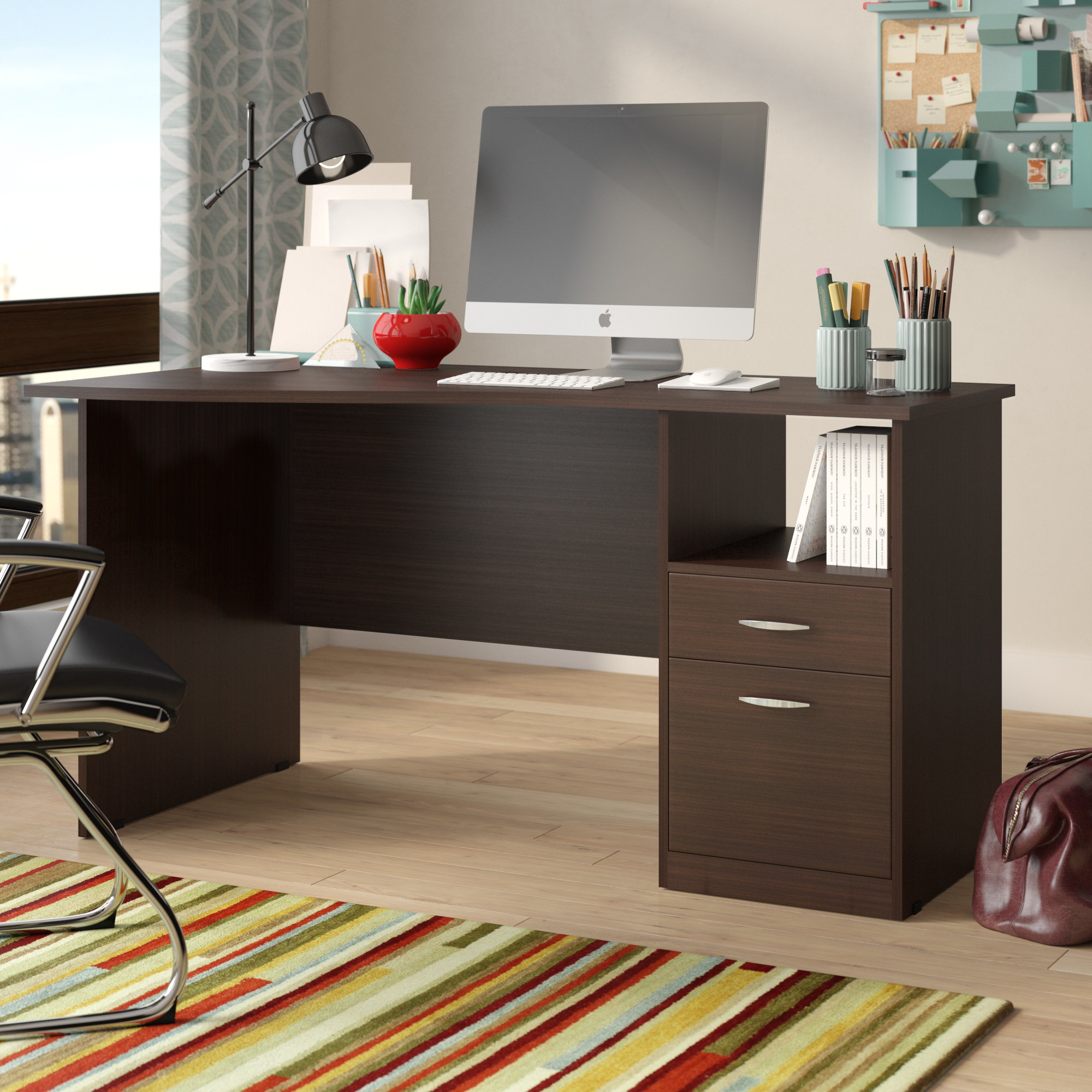 Latitude Run® Alek 55" Espresso Computer Desk With Two Drawers ...