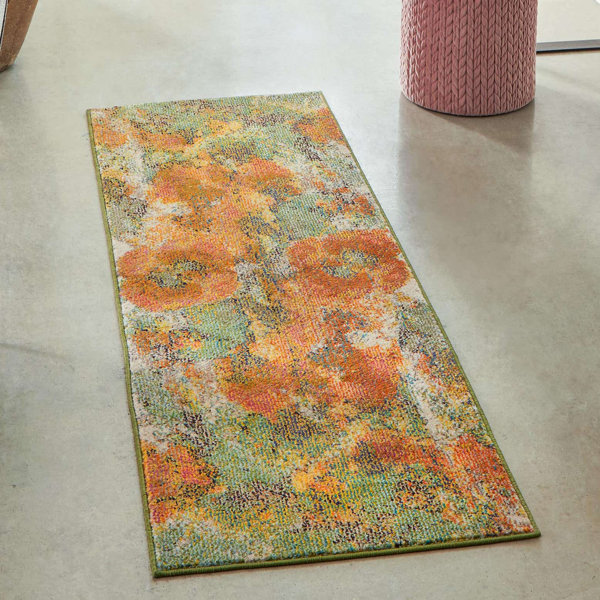 Wade Logan® Ansela Performance Green/Orange Rug & Reviews | Wayfair