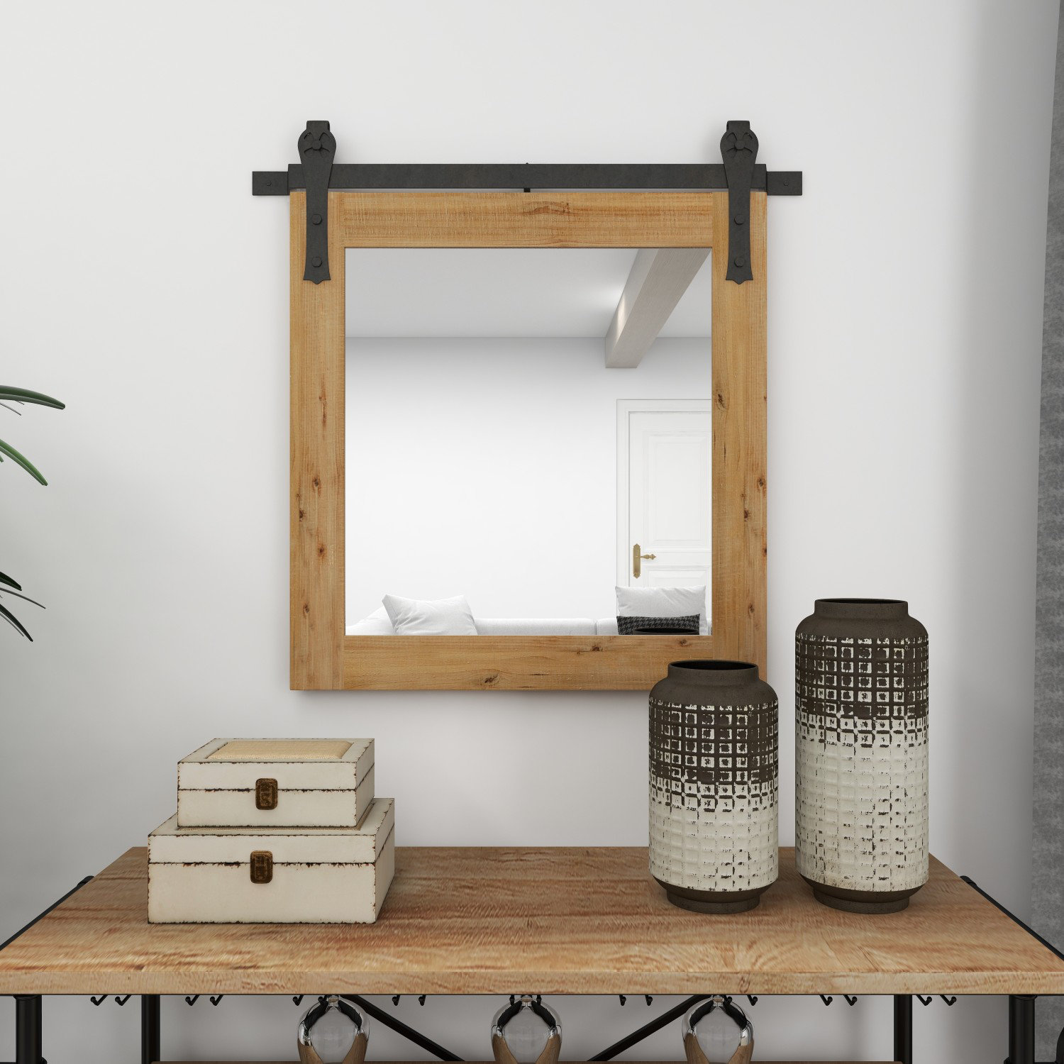 Birch Lane™ Wood Room Wall Mirror with Black Metal Hanging Rod ...