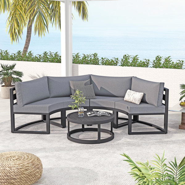 Ebern Designs 4-Person Outdoor Round Conversation Set With Cushions ...