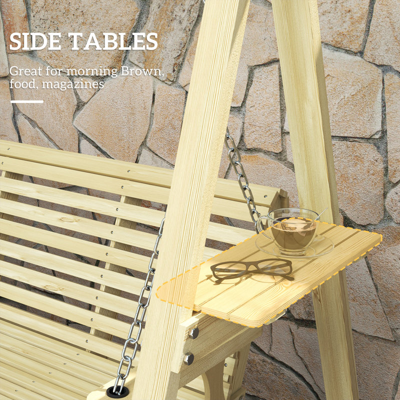 Loon Peak® 3 Seat Porch Swing with Stand, Wooden Patio Swing Chair with ...