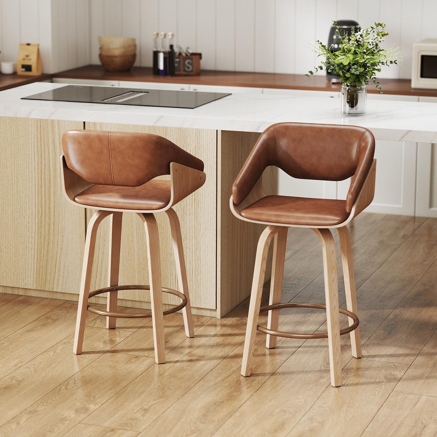 One Allium Way® Modern Farmhouse Counter Stool - 360° Swivel & Ring ...