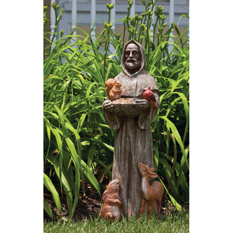 Red Barrel Studio® Brodnax St. Francis & Bird Friends Garden Birdfeeder ...