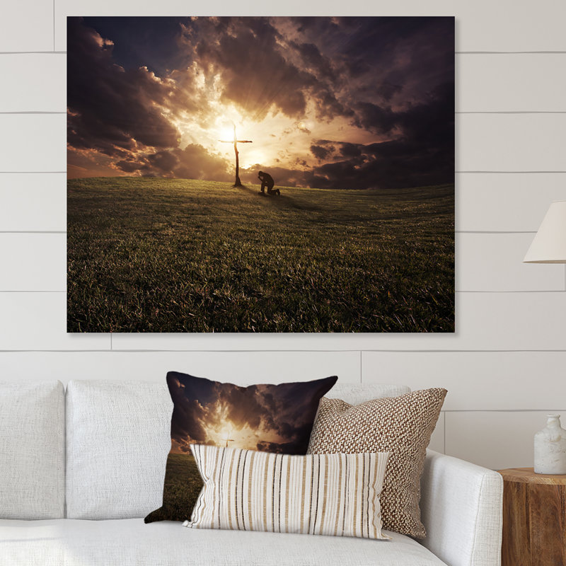 Ebern Designs Regilious Cross Sunset Lscape - Wrapped Canvas Photograph ...