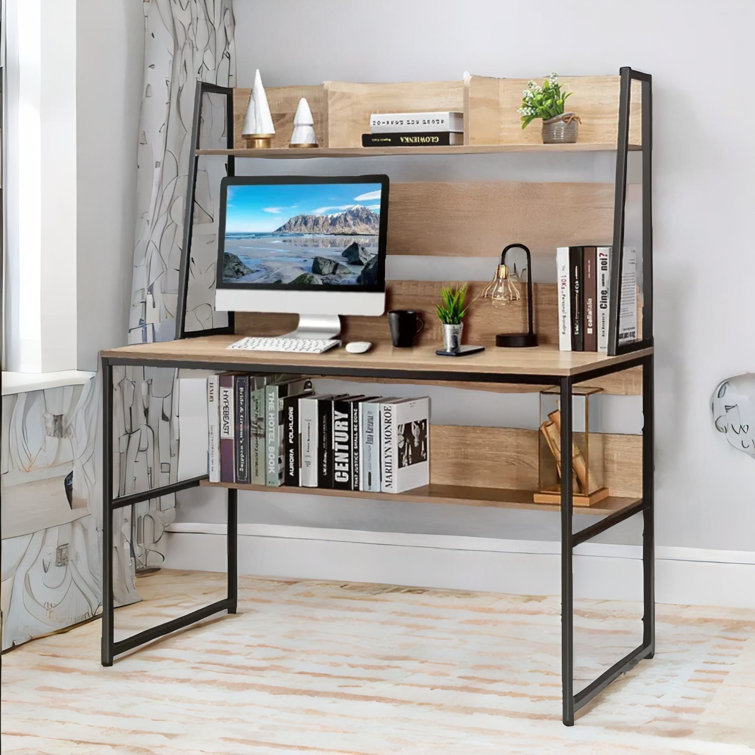 FURNOLD 120Cm W Rectangular Computer Desk With Storage Shelves ...