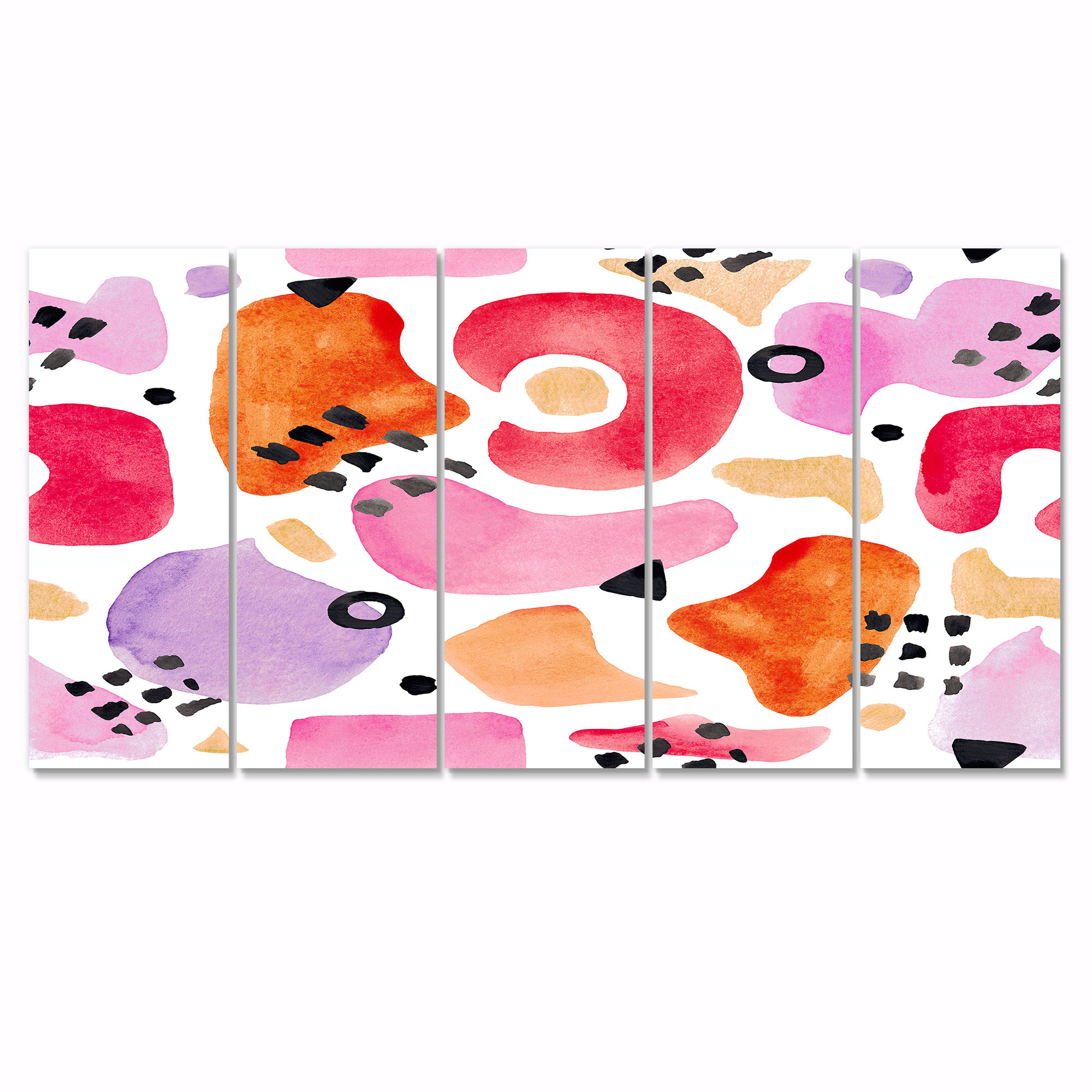 Design Art Retro Shapes - 5 Piece Wrapped Canvas Print | Wayfair