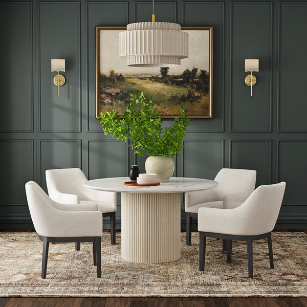 Joss & Main Fairmont Quartz Top Round Dining Table, White Wash Base ...