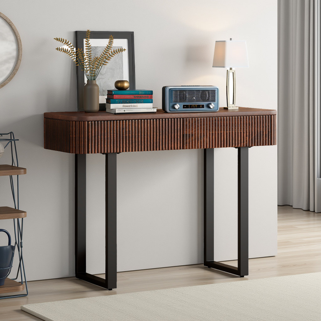 17 Stories Retro Minimalist Solid Wood Entryway Table with Fluted ...