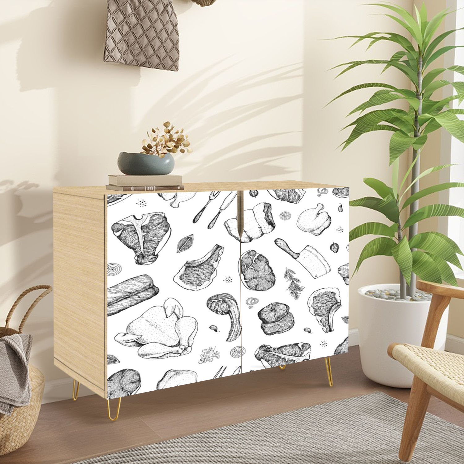 Dakota Fields Sideboard Buffet Cabinet with Storage Meat seamless Hand ...