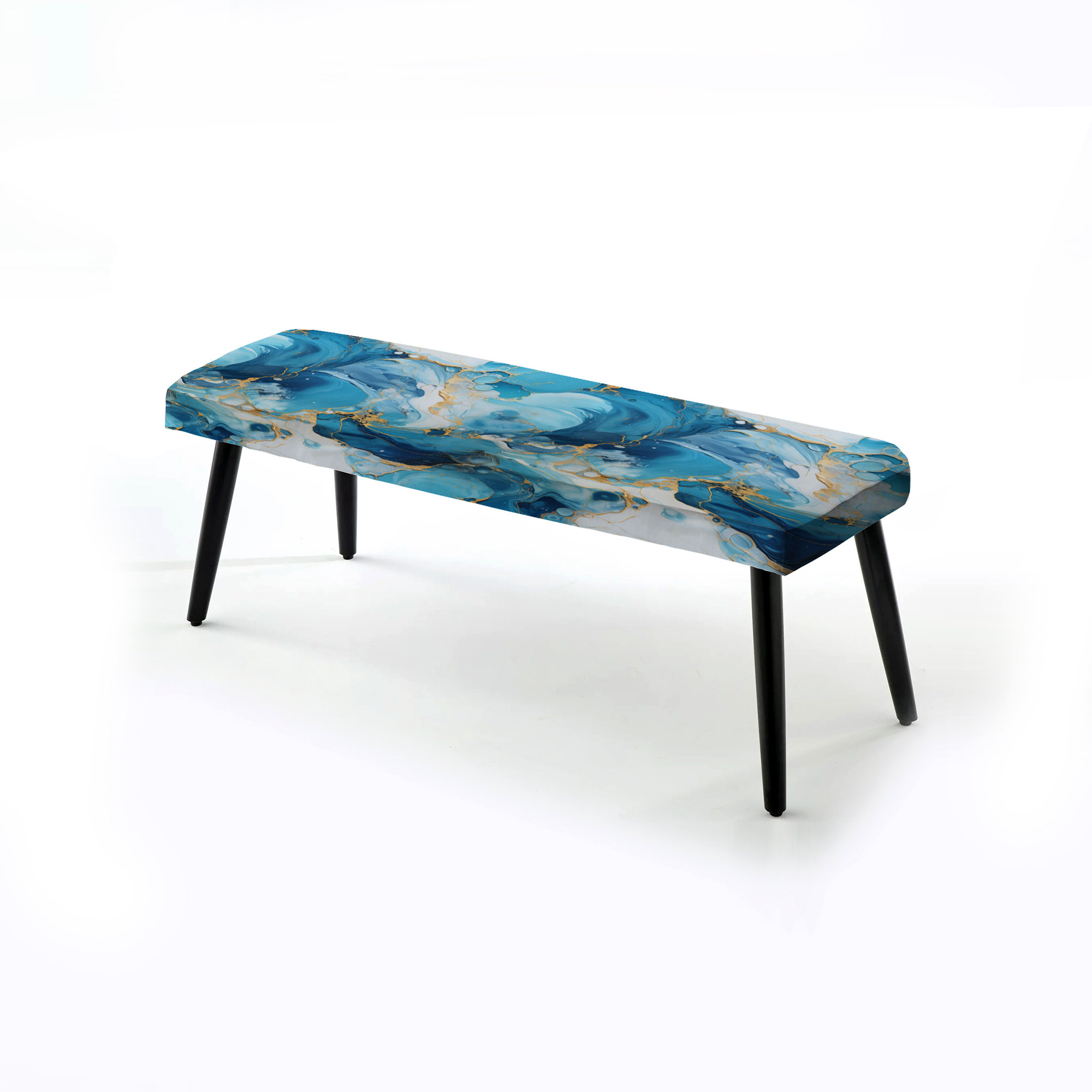 Design Art Blue Oceanic Allure Marble Pattern - Marble Upholstered Black Bench | Wayfair