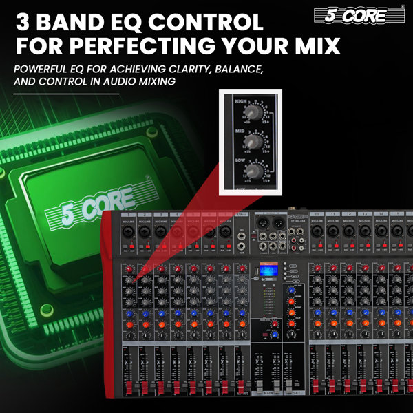 5 Core Audio Mixer 16 Channel DJ Mixing Board Bluetooth USB Analog ...