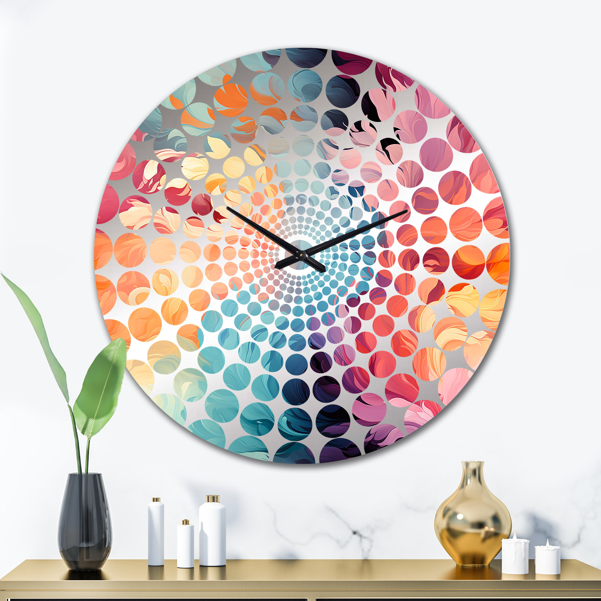 Design Art Painterly Multicolor Damask Stroke - Abstract Wall Clock | Wayfair